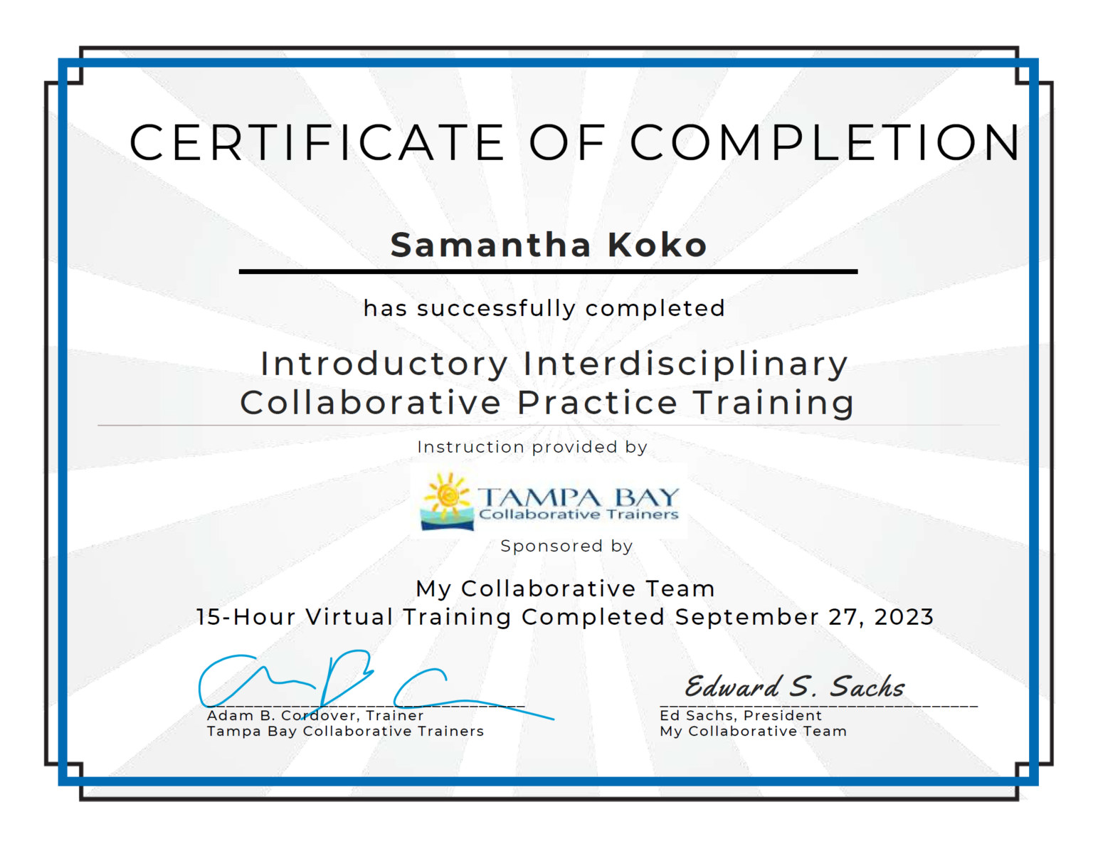 Samantha Koko Completes Collaborative Practice Training - Sessums Black ...